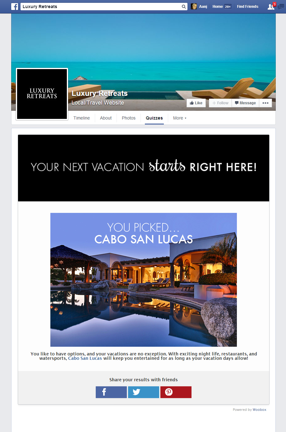 Woobox Quiz app for Facebook Pages, websites, & Twitter
